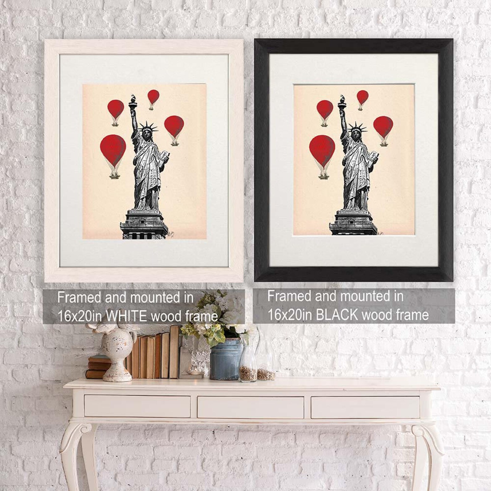 Statue of Liberty Red Hot Air Balloons Art Print Digital - Etsy