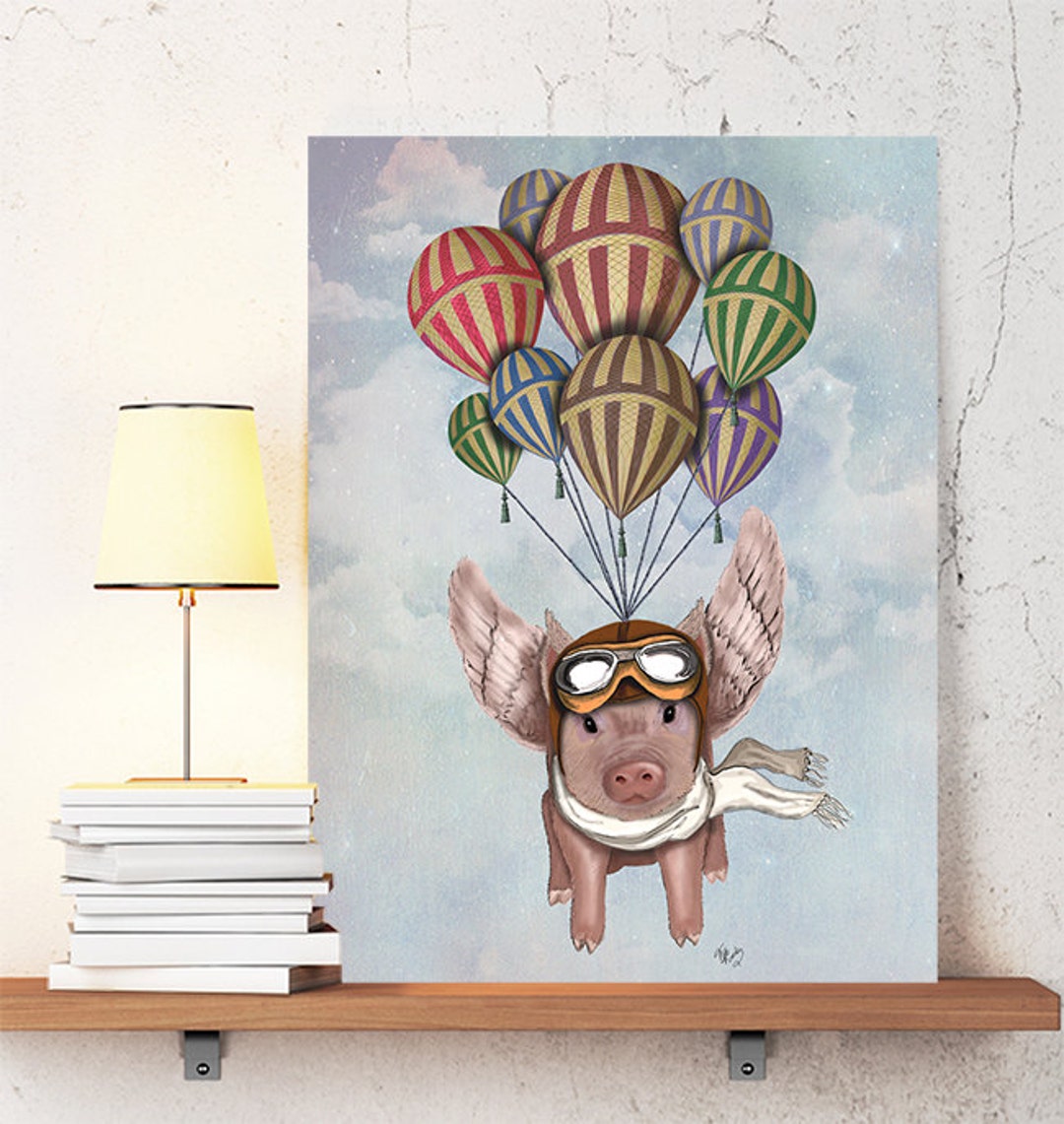 Flying Pig - Pig Hot Air Balloon - Pig Print Pig Decor Pig Art Pig ...