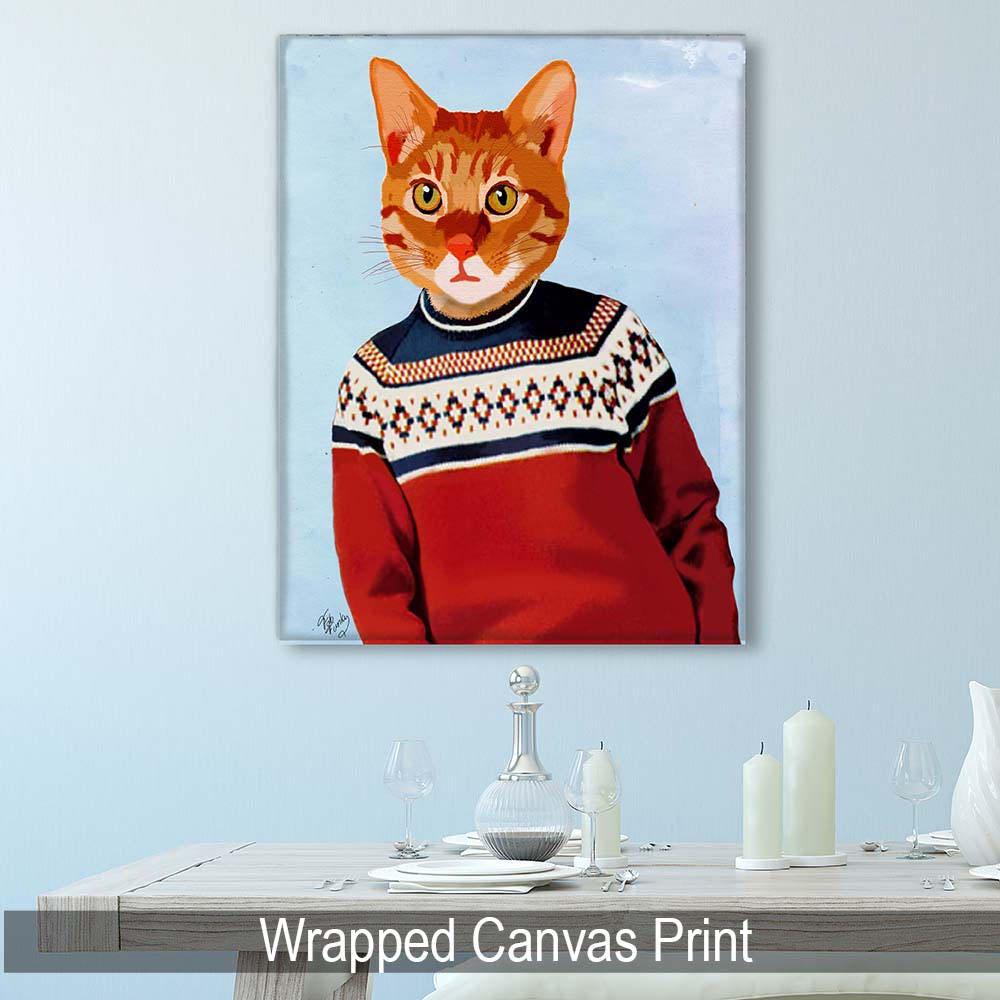 Ginger Cat Art Print - Ski Sweater - Ginger Cat Poster Ginger Cat Wall ...