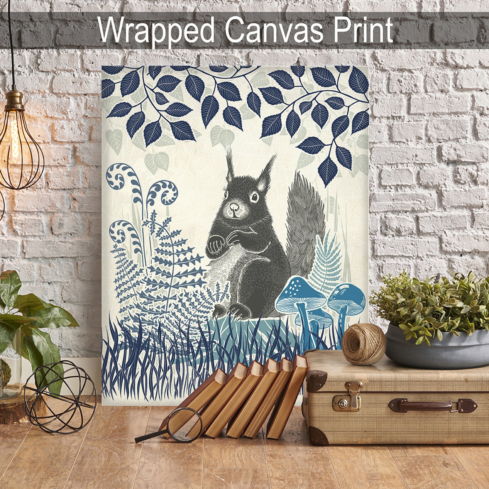 Cute Squirrel Art Woodland Animal Print Lino Cut Style | Etsy