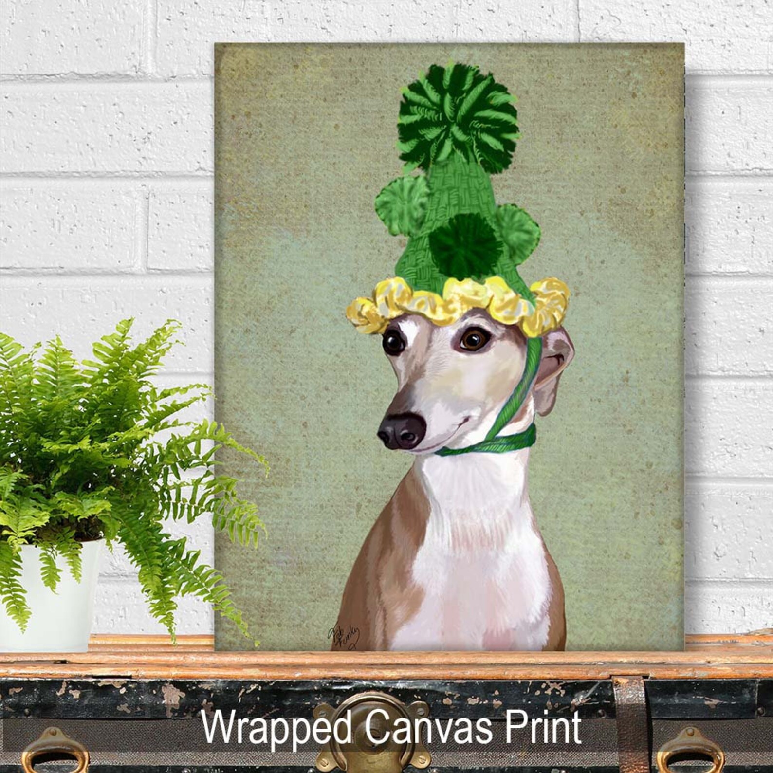 Greyhound Print Green Hat Poster Dog Illustration Dog Picture | Etsy