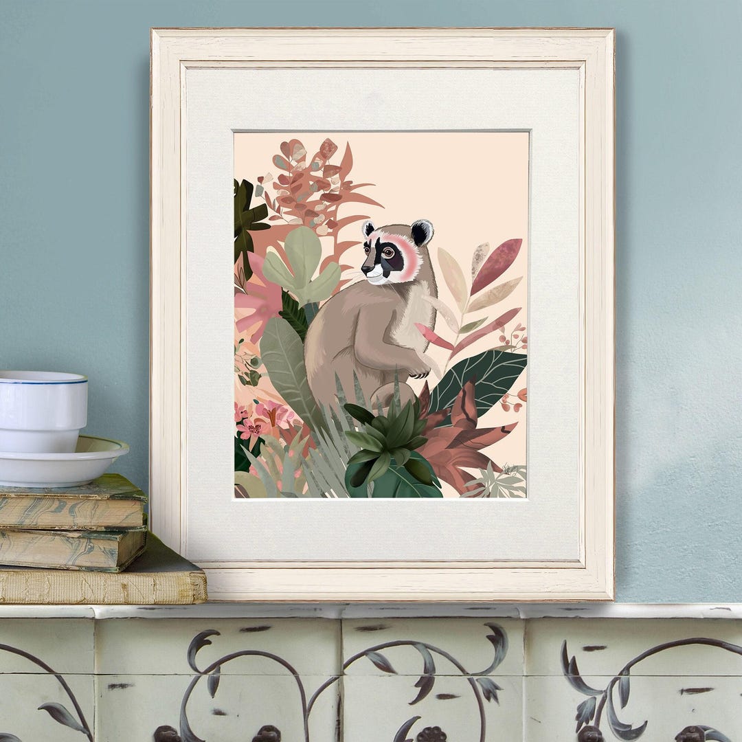 Lemur Art Print: Tropical Foliage, Exotic Jungle Wall Decor - Etsy