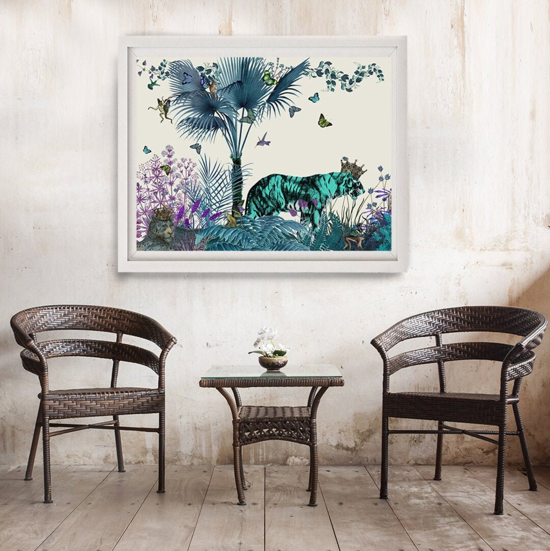 Blue Tiger Print Colourful Wall Art Tiger Picture Tiger Art Print Tiger ...