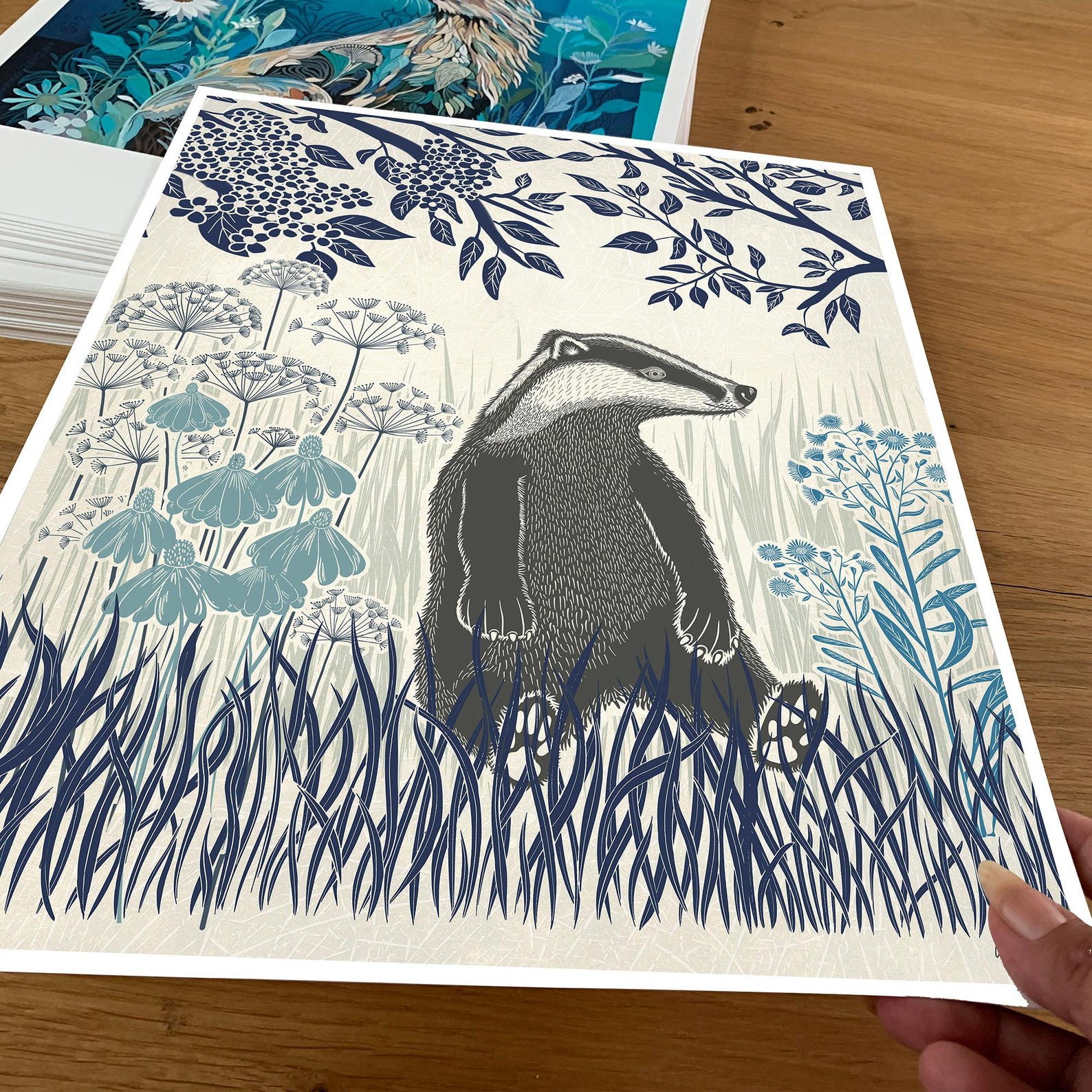 Badger Art Print, Lino Cut Style Badger Wall Art, Beautiful Portrait ...