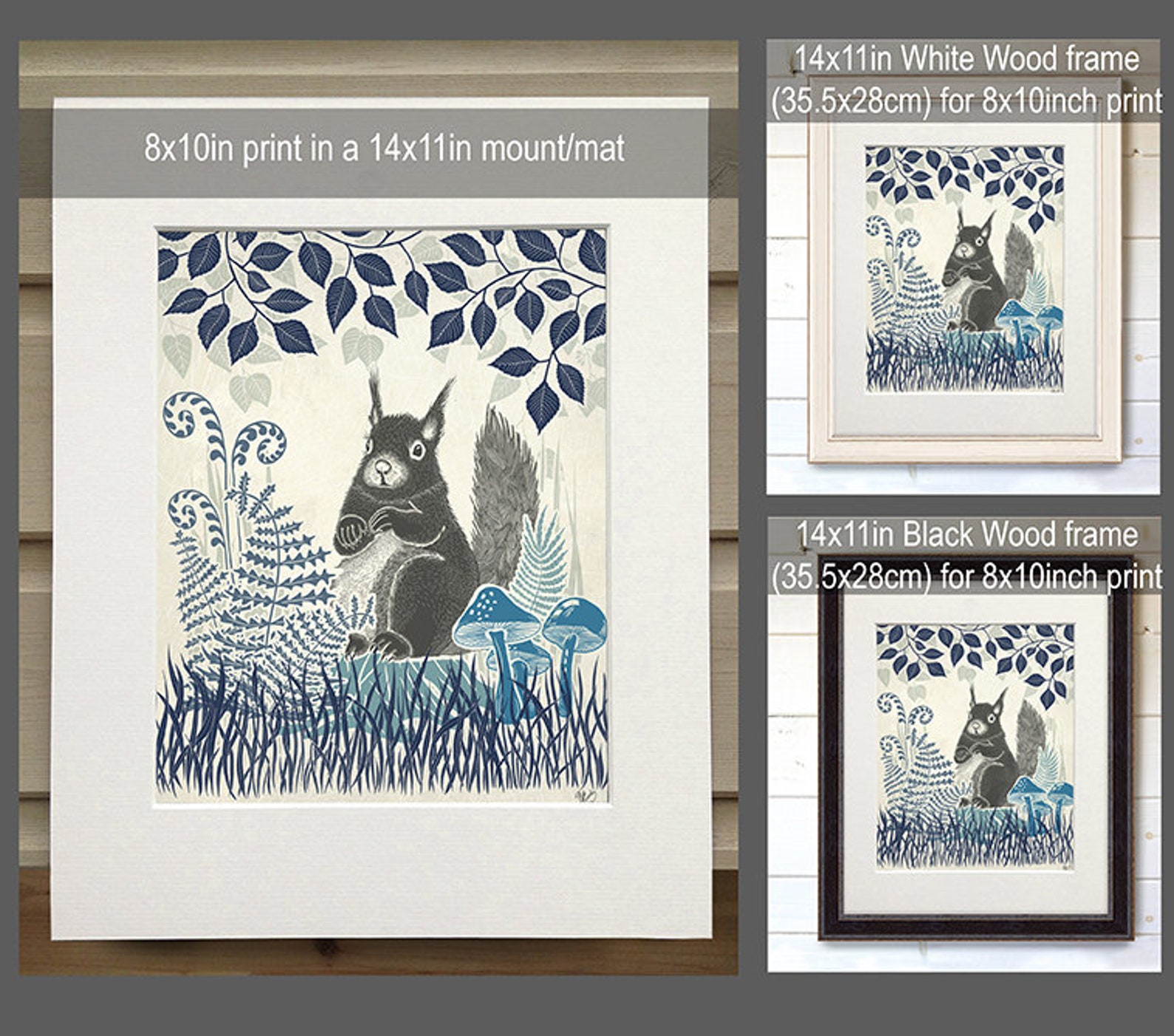 Cute Squirrel Art Woodland Animal Print Lino Cut Style | Etsy