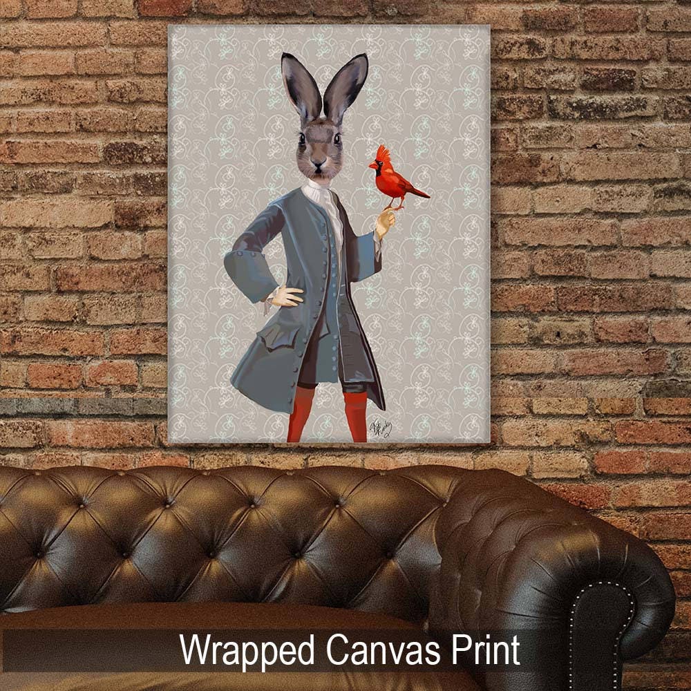 Rabbit and Bird rabbit print Cute animal art for kids rooms | Etsy