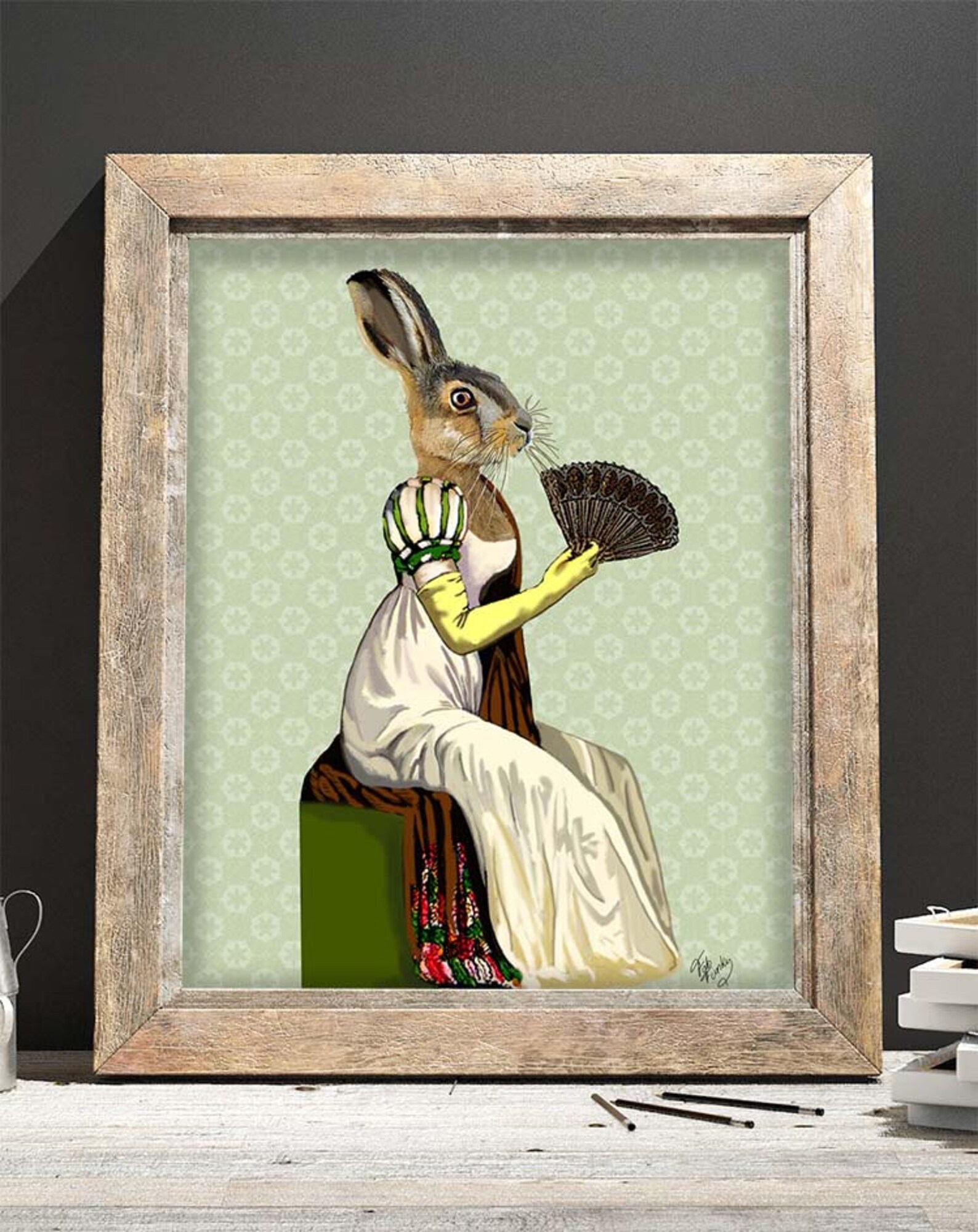 Ms Hare Original Illustration Art Print Mixed Media Painting - Etsy