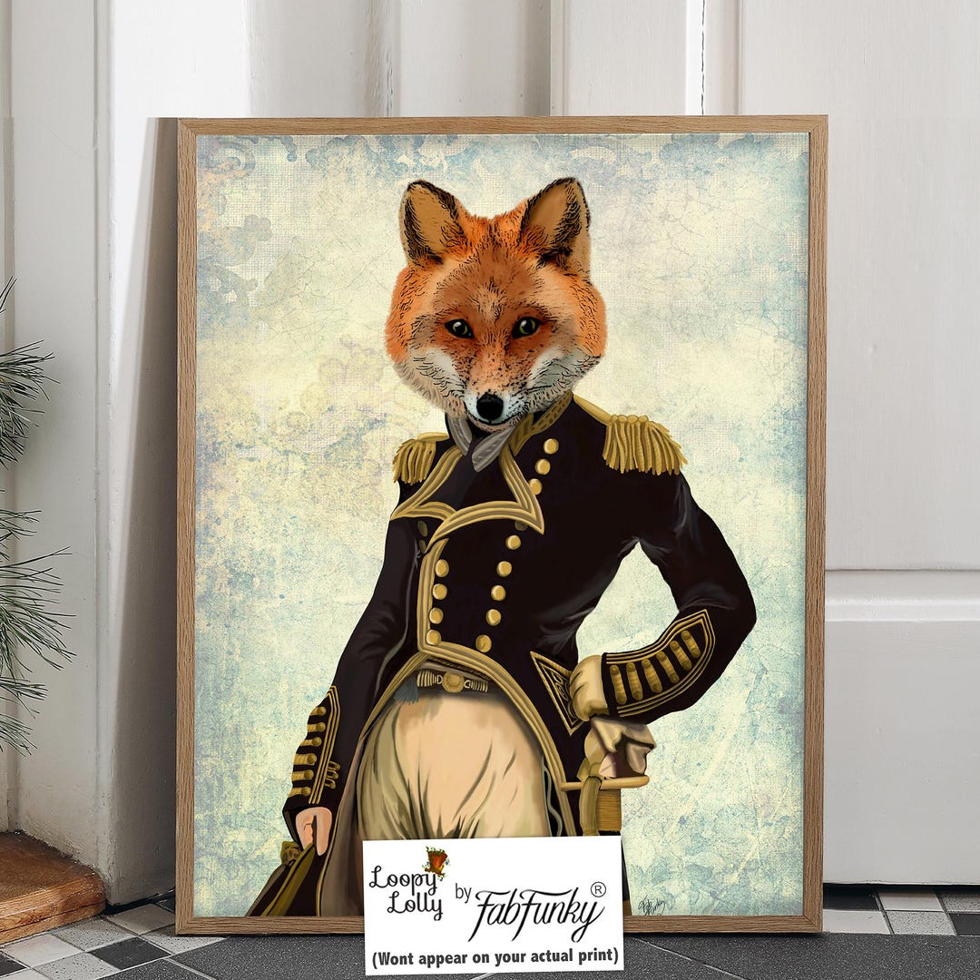 Beautiful Red Fox Art Print, Admiral Fox, Military Style Fox Wall Art ...