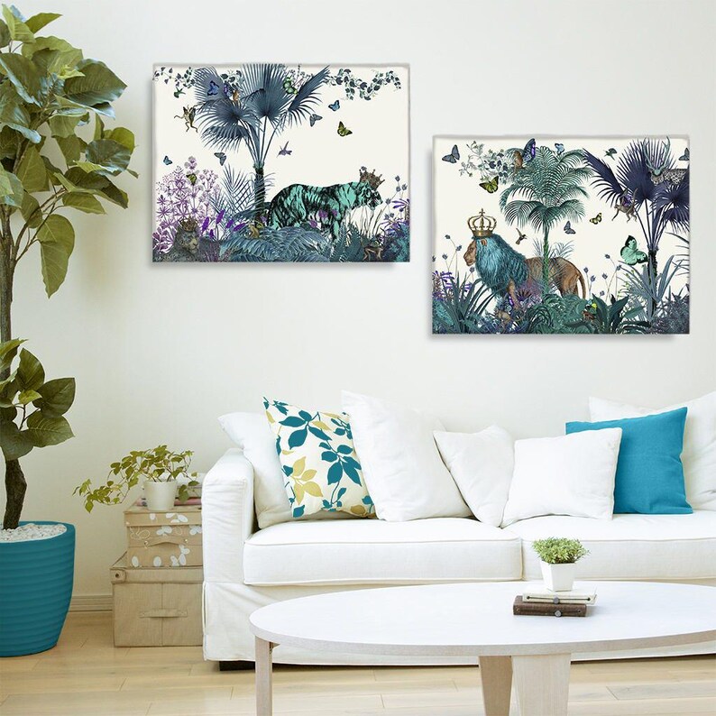Blue Tiger Print Colourful Wall Art Tiger Picture Tiger Art Print Tiger ...