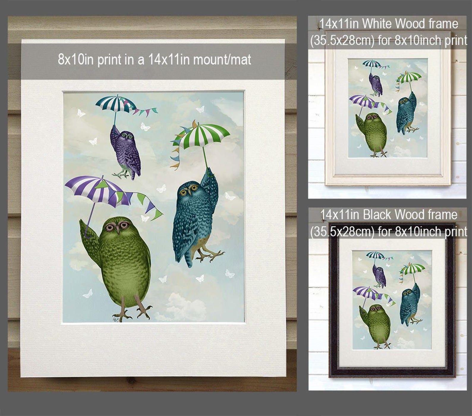 Owl Poster Owls With Umbrellas Owl Wall Art Owl Illustration Owl Gifts ...