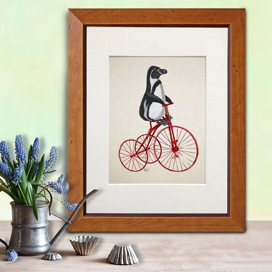 Cute Penguin Wall Art - Penguin on Bicycle Penguin Gift Penguin ...