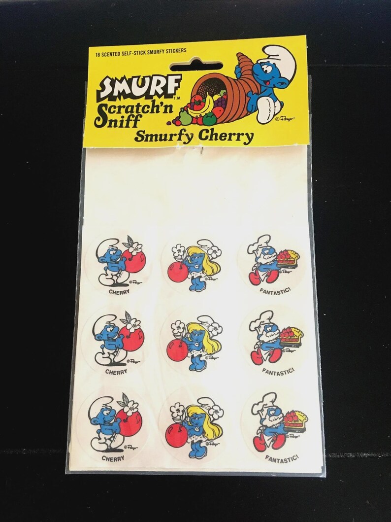 Smurf Scratch N Sniff Stickers 80s Vintage Smurfy Strawberry, Cherry ...