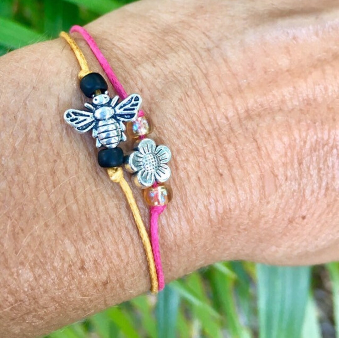Bee Bracelet, 2 Friendship Bracelets, Flower Bracelet, Set of 2, Wish ...