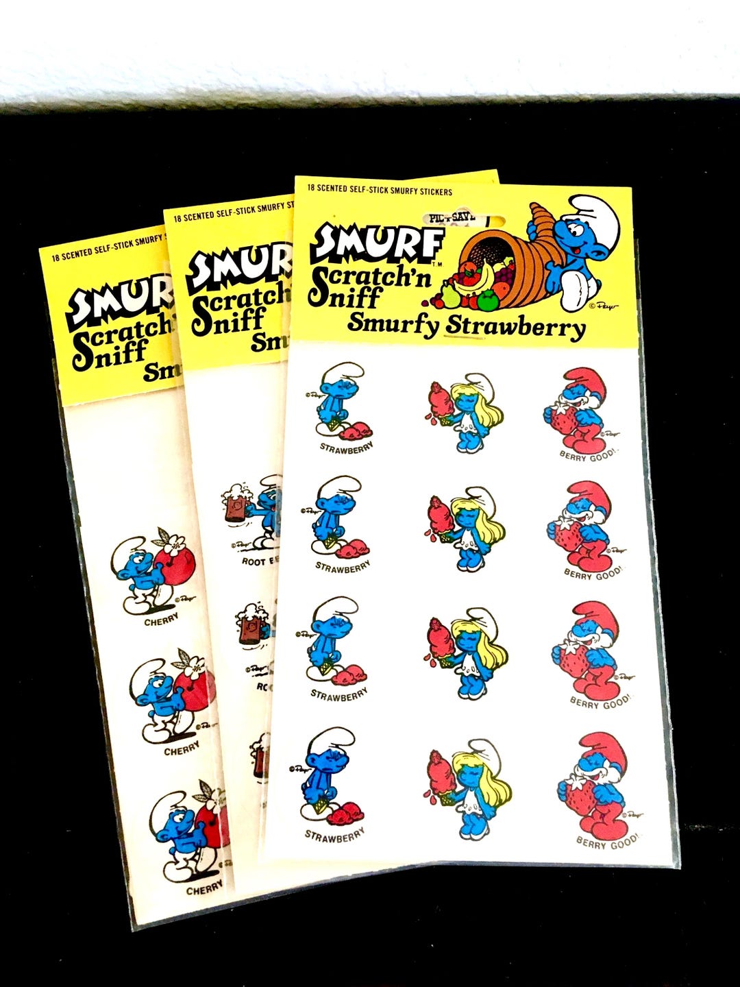 Vintage Stickers Smurf Scratch N Sniff Smurfy Strawberry Cherry Fun ...