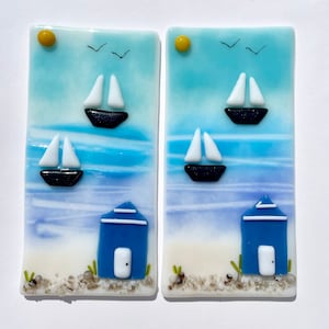 Fused Glass Beach Picture Panel Sun Light Catcher Beach Hut Sailing ...