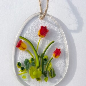 Easter Egg Tree Decoration Fused Glass Tulip Flowers Easter Egg ...
