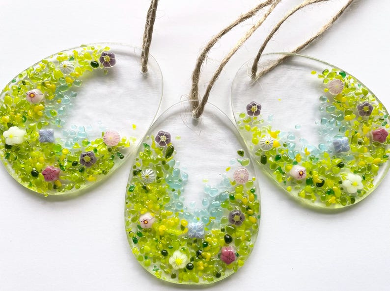 Easter Egg Twig Tree Decoration Spring Flowers Fused Glass Suncatcher ...