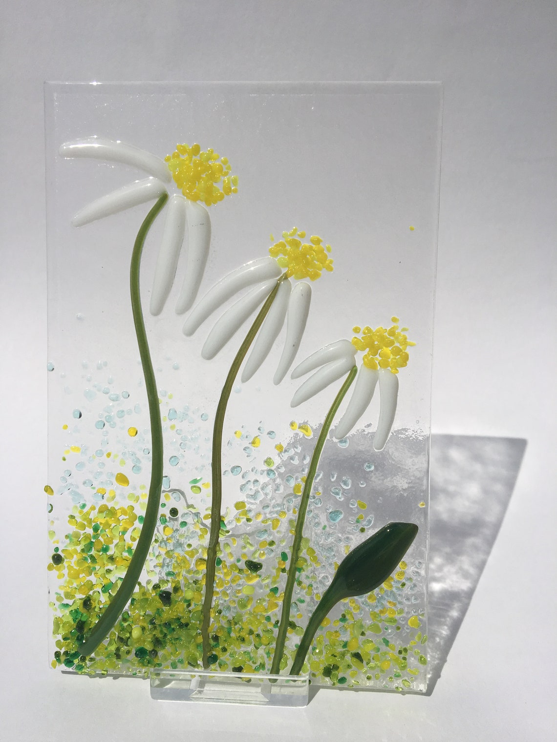 Fused Glass Daisy Panel Sun Light Catcher Wild Flower Meadow | Etsy