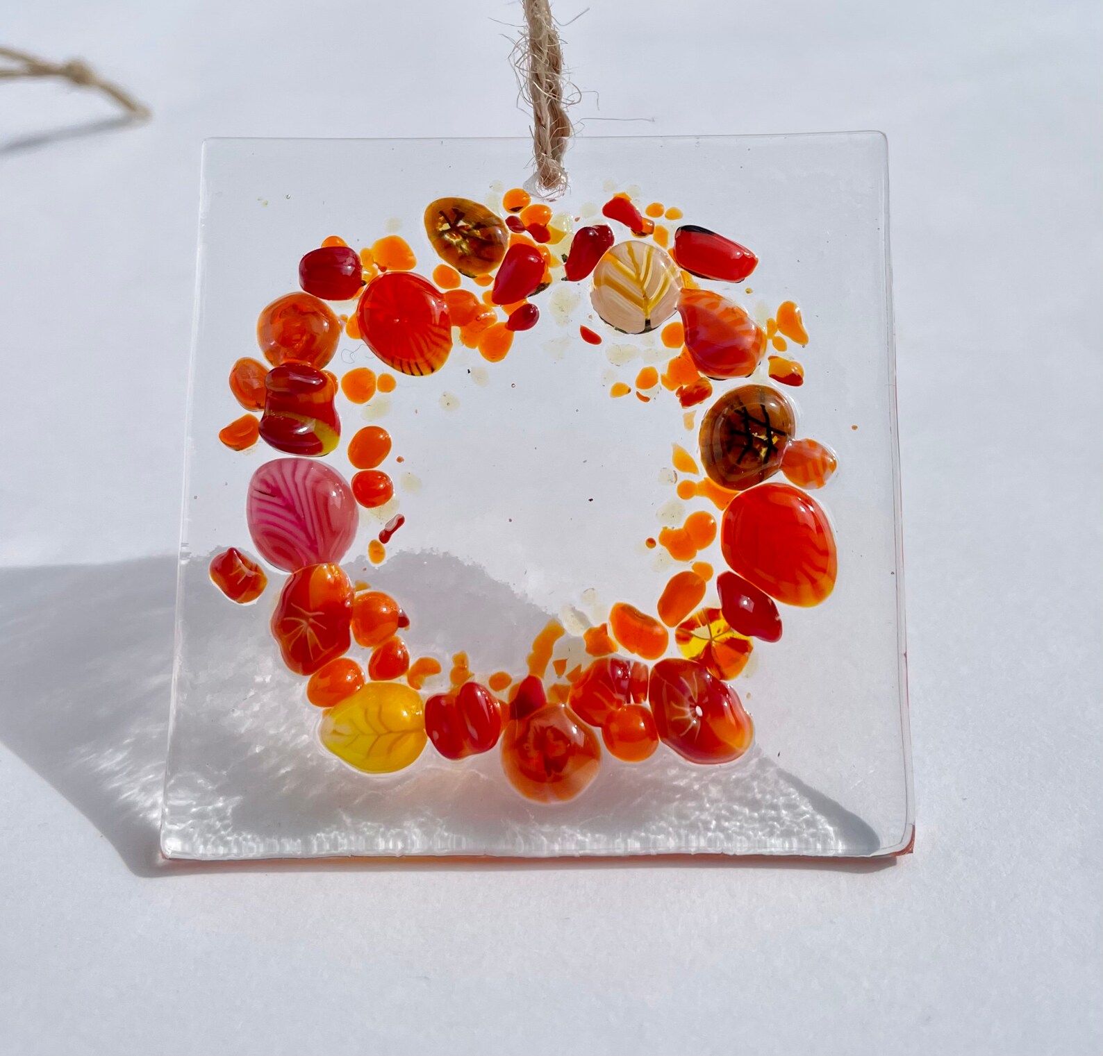 Fused Glass Autumn Wreath Decoration Fall Colour Window Ornament ...