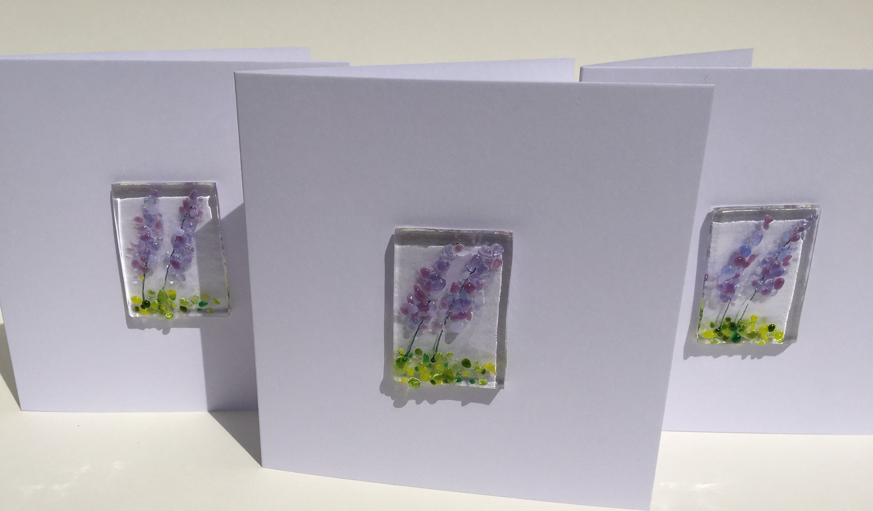 Handmade Fused Glass Lavender Birthday Card Purple Flowers Anniversary ...