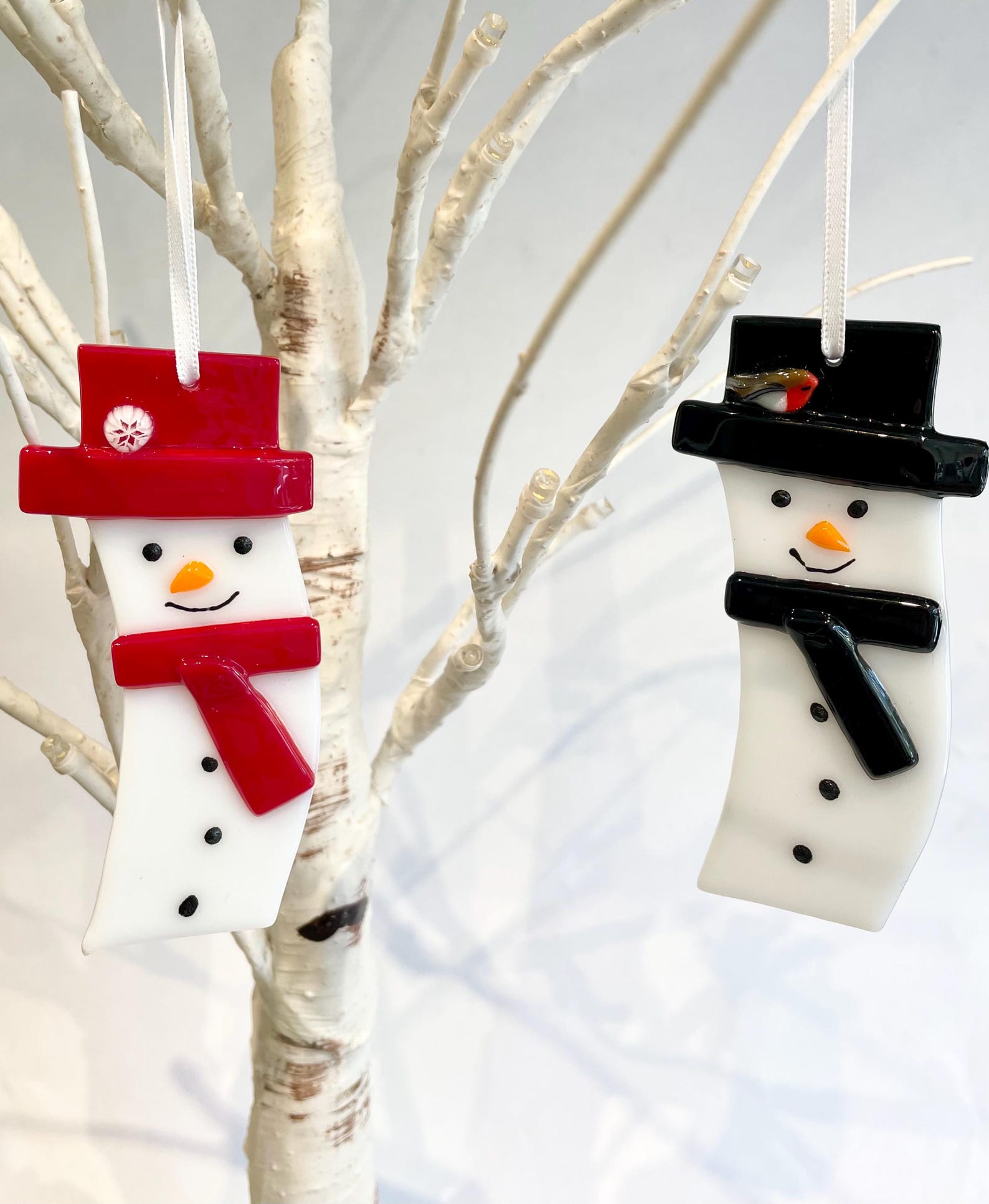 Snowman Christmas Tree Decoration Fused Glass Bauble Ornament Feative ...