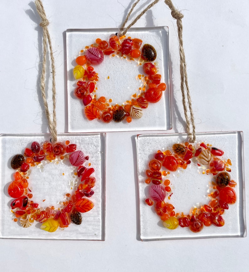Fused Glass Autumn Wreath Decoration Fall Colour Window Ornament ...