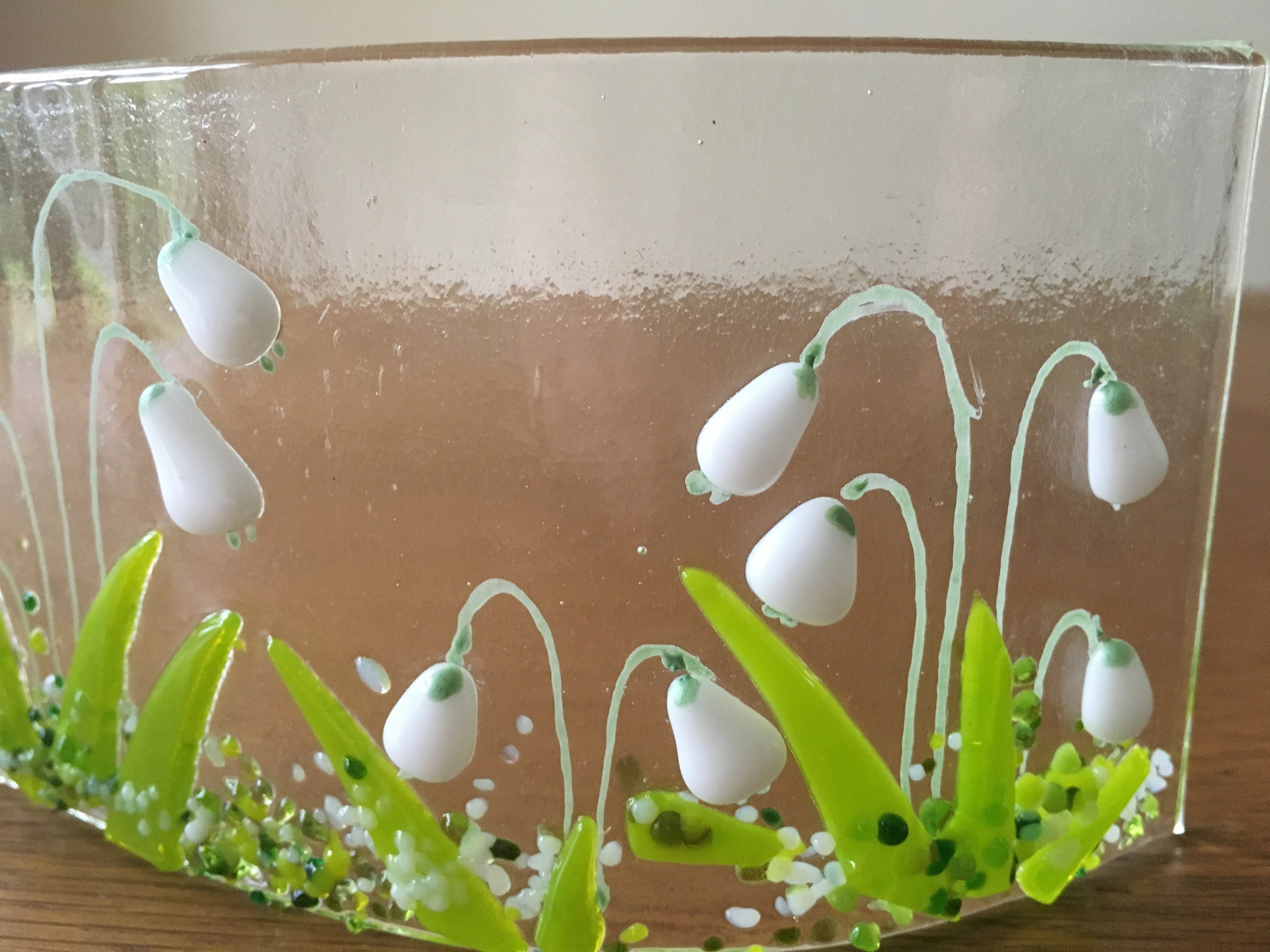 Fused Glass Snowdrops in the Snow Scene Free Standing Picture Sculpture ...