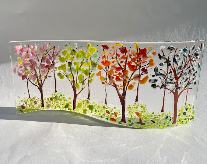 Fused Glass Four Seasons Trees Sun Light Catcher Freestanding Picture ...