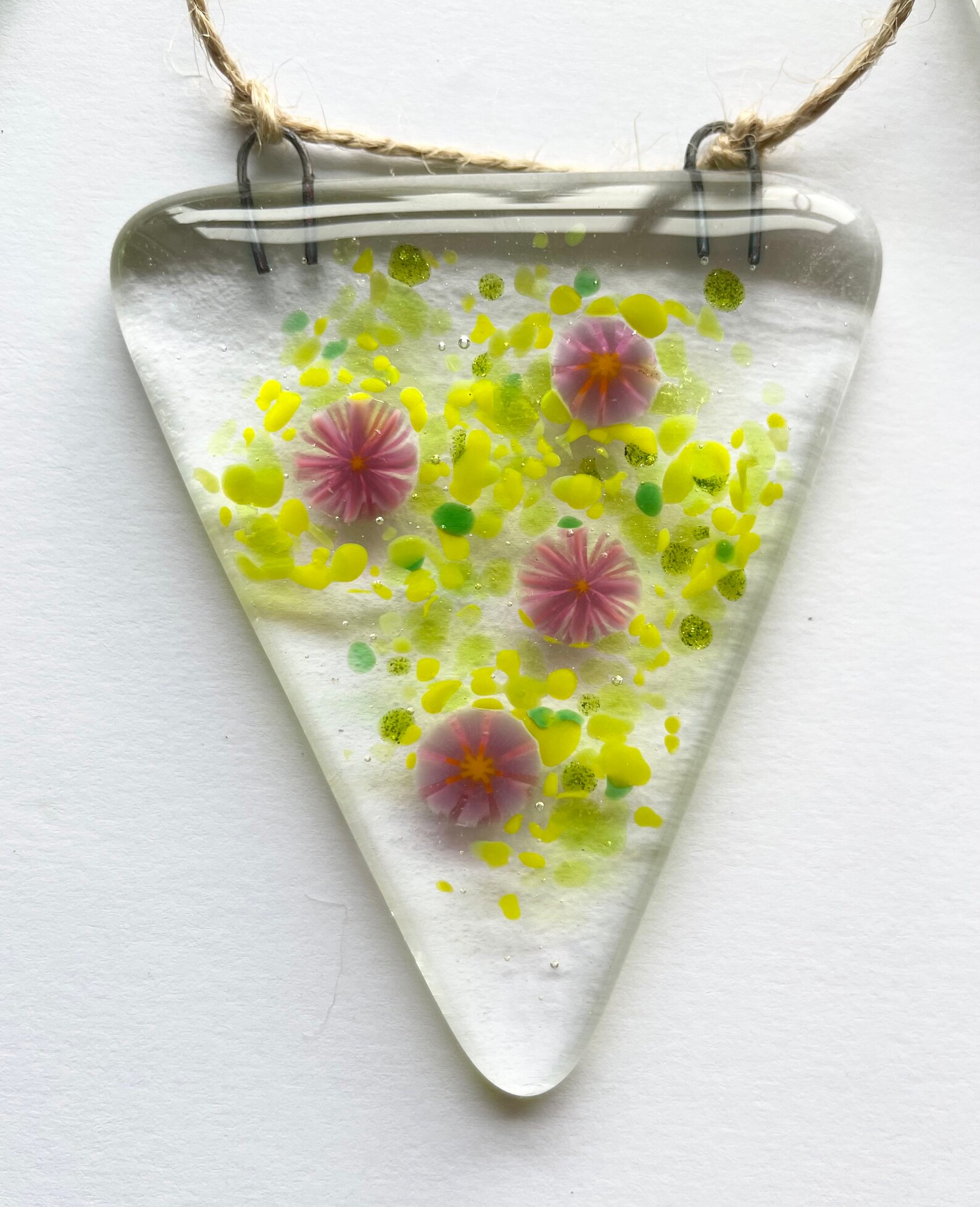 Fused Glass Bunting Bumblebees and Pink Purple Flowers Decoration Bee ...