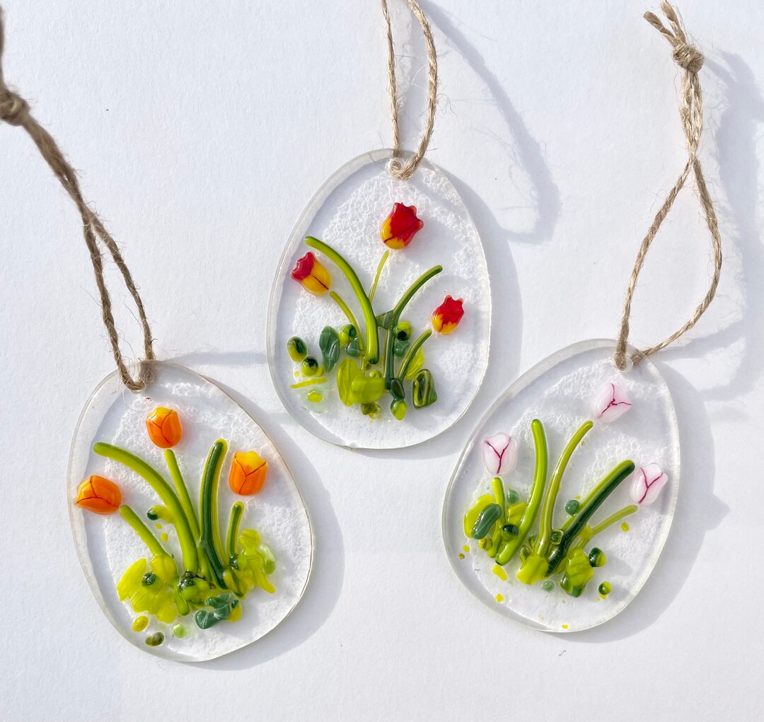 Easter Egg Tree Decoration Fused Glass Tulip Flowers Easter Egg ...