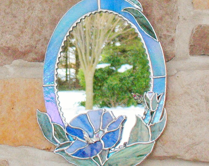 Blue Oval Decorative Mirror in Stained Glass Bathroom Decor - Etsy