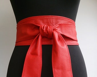 Red Leather Obi Belt | Etsy