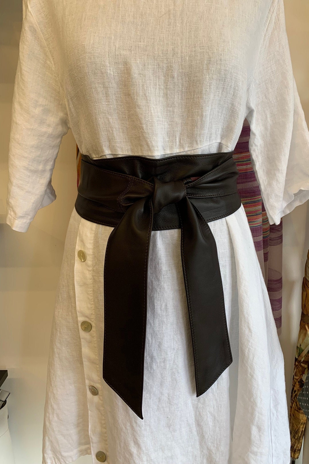 Dark Burgundy Leather Obi Belt: Handmade Spanish Lambskin Sash USA DDP ...