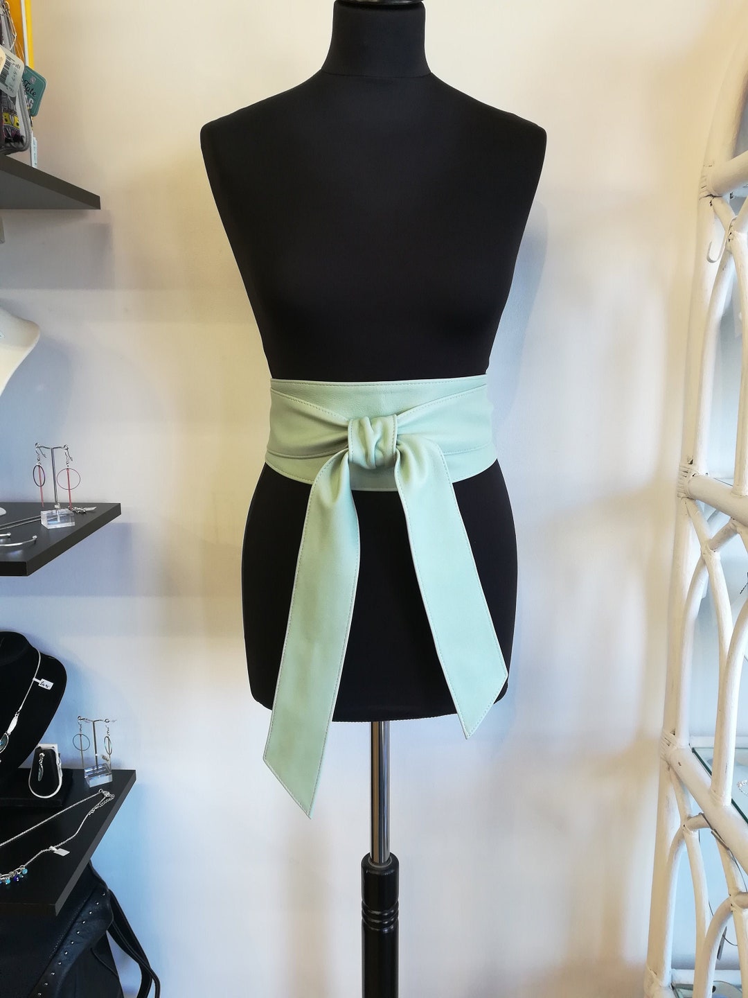 Sage Green Leather Obi Belt: Handmade Wrap Sash USA DDP (delivered Duty ...