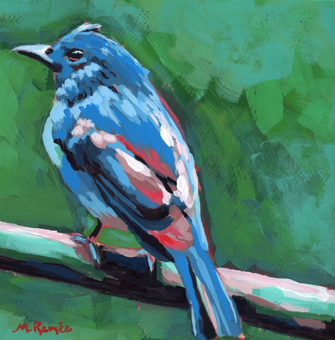 Blue Bird Original Acrylic Painting, Matted Ready to Frame, Little Blue ...