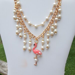 Flamingos Faux Pearl Neckline Summer Fun Statement Necklace - Etsy