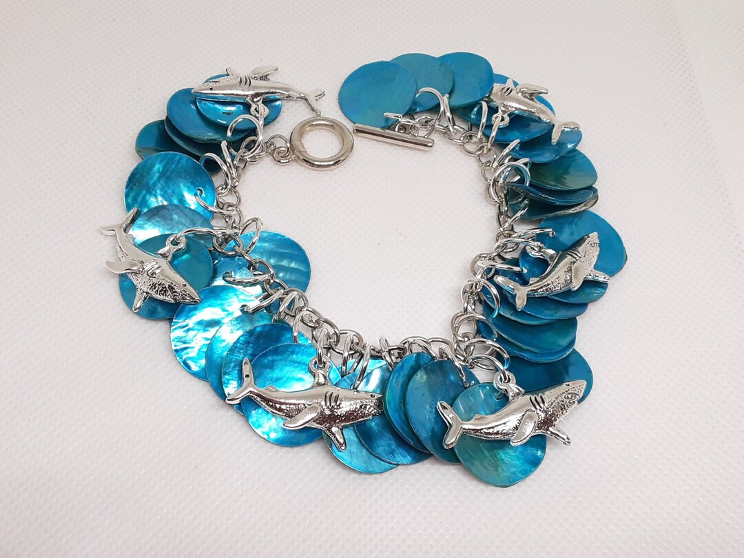 Shark Mussel Shell Clustered Charm Bracelet Summer Shells Colorful ...