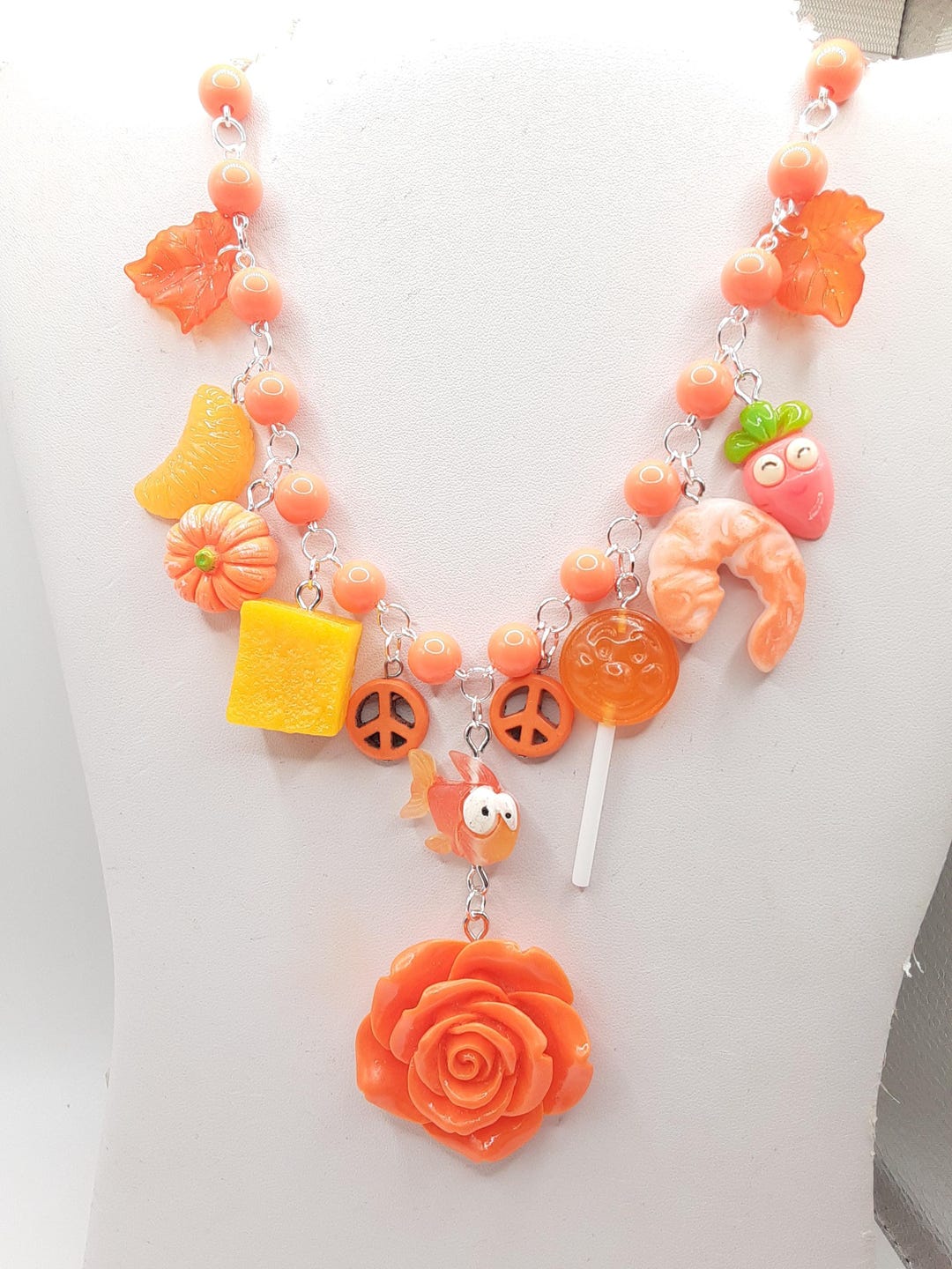 Orange Charm Cluster Necklace - Etsy