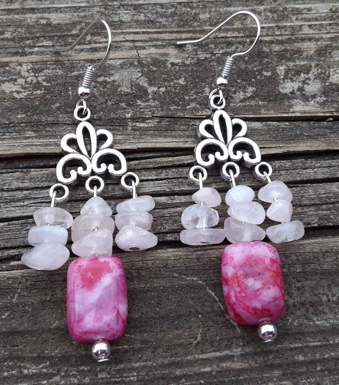 Pink Quartz Chipped Beads Chandelier Earrings Gifts for Her - Etsy