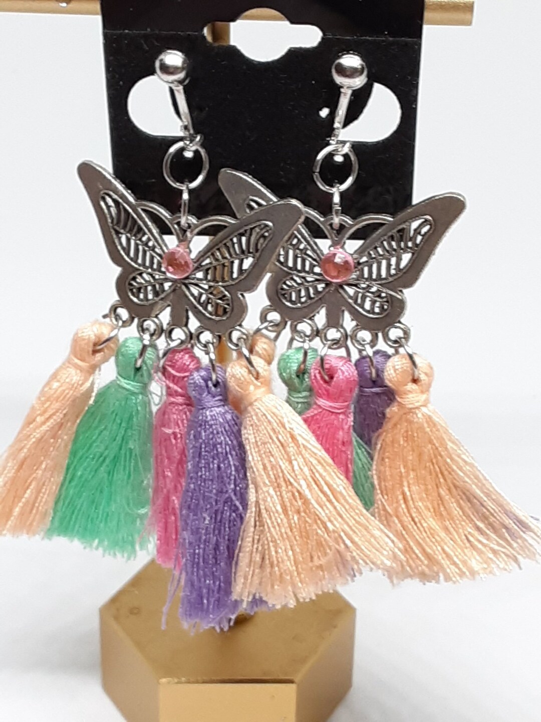 Colorful Pastel Butterfly Tassel Clip on Earrings Gifts for Her Summer ...