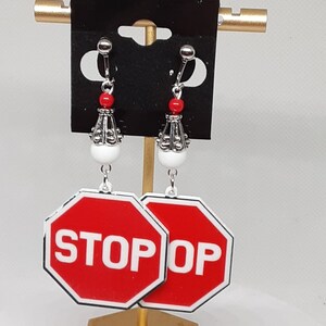 Stop Sign Clip on Earrings on Gifts for Her Street Sign Earrings - Etsy