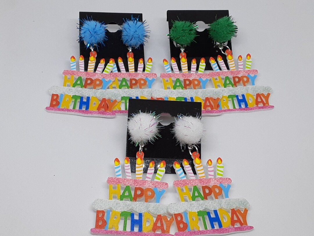 Birthday Pom Pom Cake Clip on Earrings Fun Jewelry - Etsy