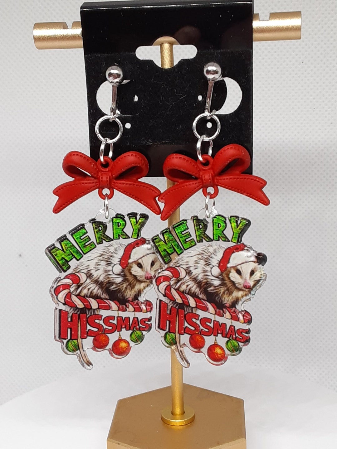 Possum Christmas Bow Clip on Earrings Fun Christmas Jewelry Gifts for ...