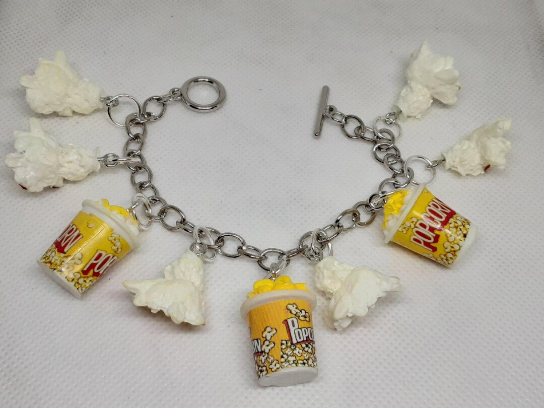 Popcorn Charm Bracelet Movie Night Whimsical Fun Jewelry Movie Night ...
