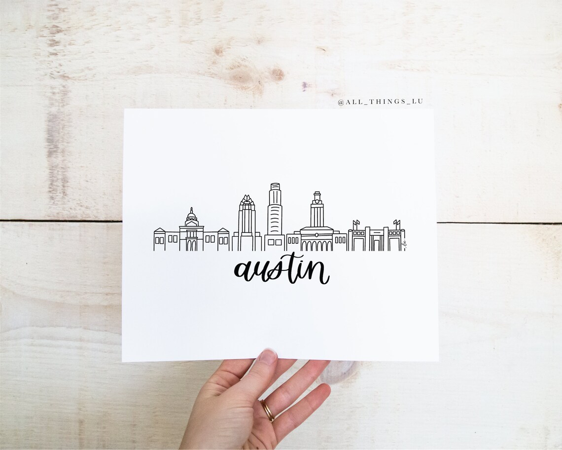 Austin Cityscape Print Hand-lettered Calligraphy Print - Etsy
