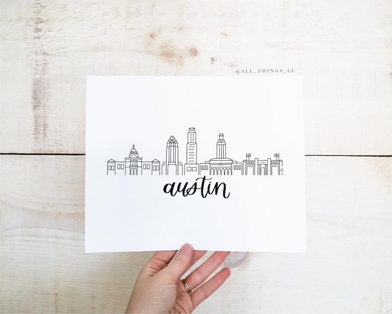 Austin Cityscape Print Hand-lettered Calligraphy Print - Etsy