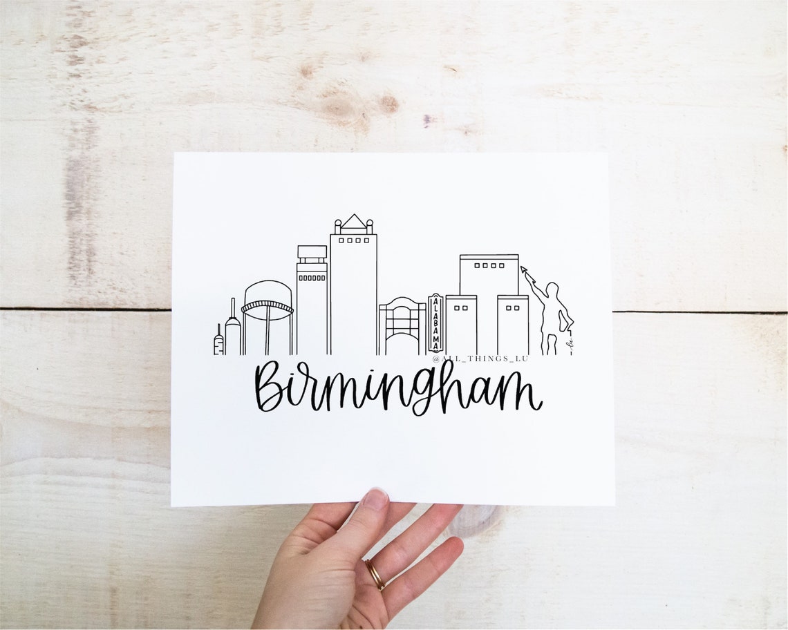 Birmingham Alabama Cityscape Print Hand-lettered Calligraphy - Etsy