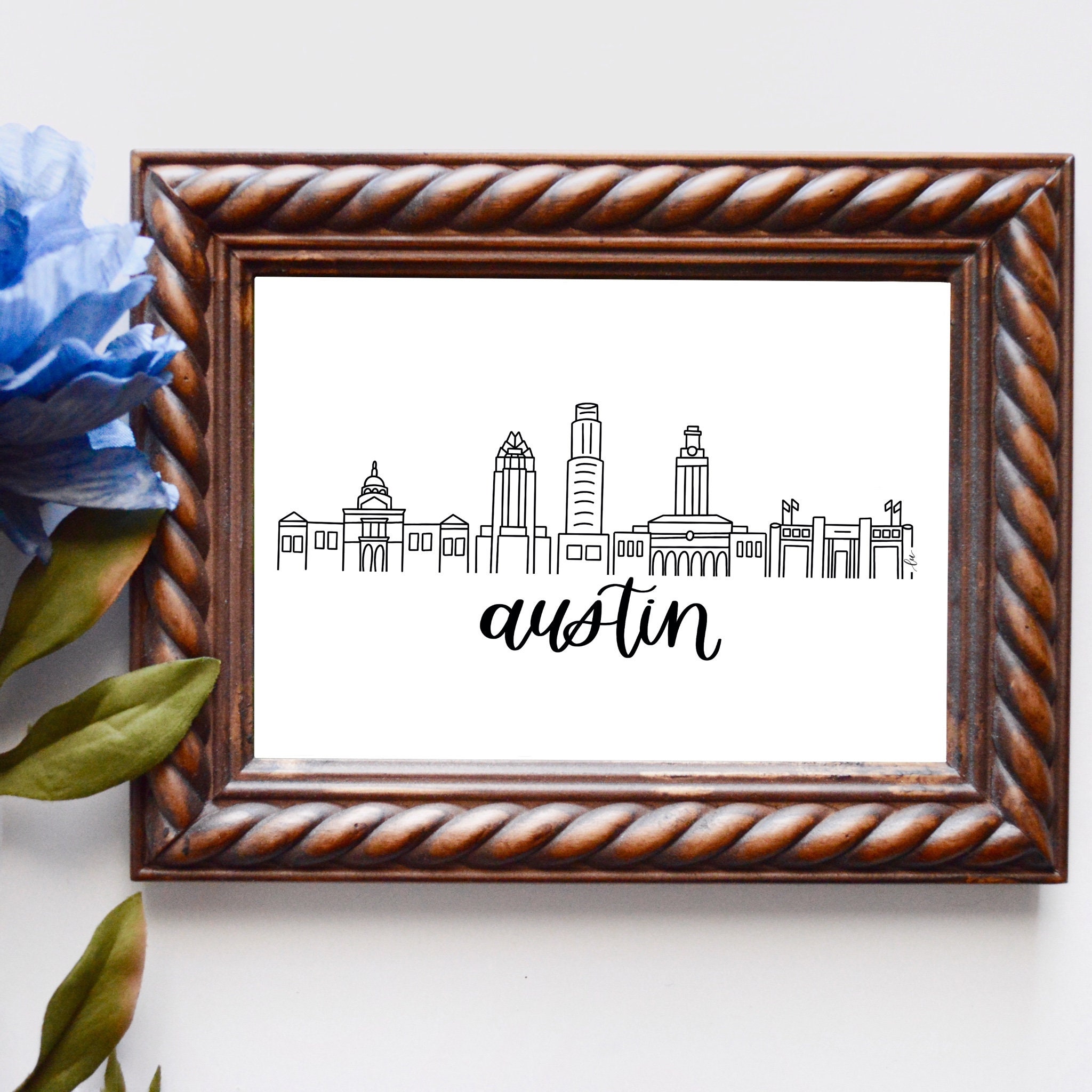 Austin Cityscape Print hand-lettered calligraphy print | Etsy