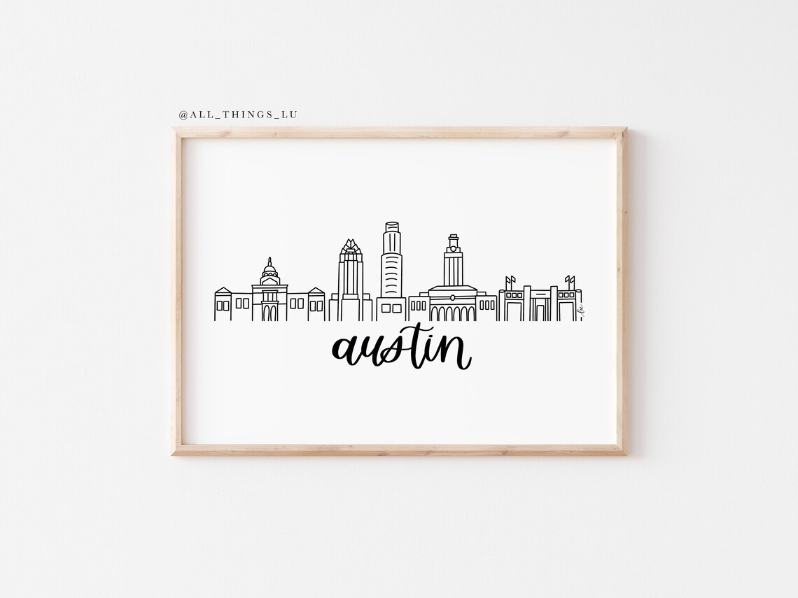 Austin Cityscape Print Hand-lettered Calligraphy Print - Etsy