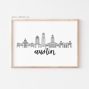 Austin Cityscape Print | Hand-lettered Calligraphy Print | Texas Art ...